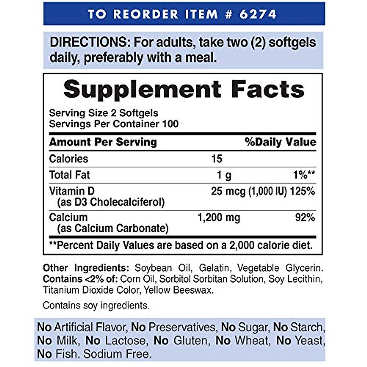 Puritan's Pride Absorbable Calcium with Vitamin D 3 1000iu Softgels, 1200 mg, 200 Count