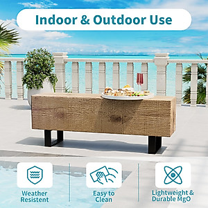 AQUILLA Modern Outdoor Bench, Faux Wooden Patio Bench, Concrete Backless Porch Bench Weatherproof, Anti-Rust Metal Legs Garden Benches for Entryway, Park, Yard (48",Light Brown)