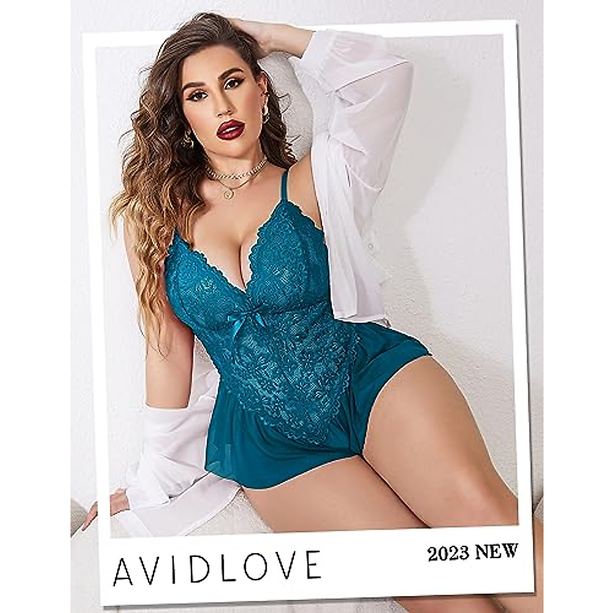 Avidlove Plus Size Lingerie for Women One Piece Teddy Bodysuit Lace Babydoll Chemise Sexy Sleepwear Nightgown Blue Green