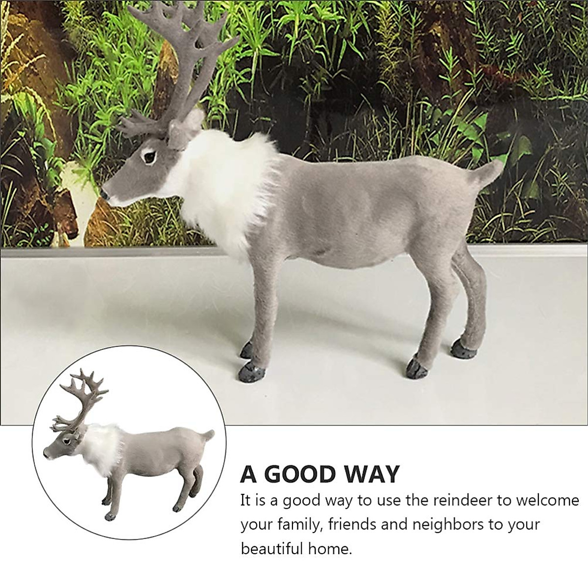 ABOOFAN Reindeer Figurine Christmas Desktop Decoration Tabletop Deer Ornaments Wild Animal Model for Holiday Winter Party Home Office Decor