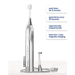 Supersmile Zina45 Deluxe Sonic Pulse Electric Toothbrush, Rechargeable Whitening Tooth Brush, Silver
