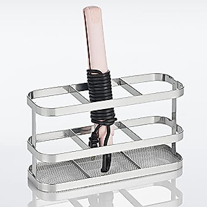mDesign Steel Bathroom Countertop Hair Tool Storage Organizer Accessory Basket Tray, Vanity Table Holder for Hair Dryer, Straightener, Curling Iron, Styling Products, Carson Collection, Chrome