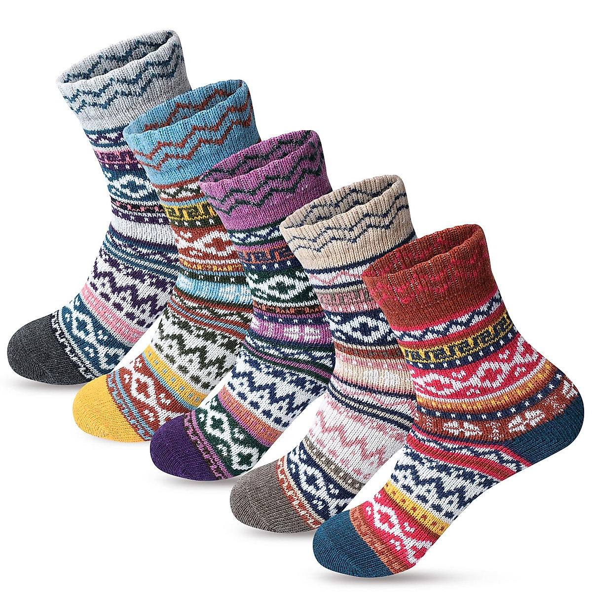 besky 5 Pairs Winter Wool Socks Women, Knit Thick Wool Soft Warm and Breathable Cozy Socks for Womens