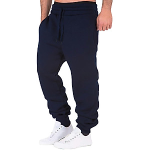 Men's Fleece Lined Cargo Sweatpants Open Bottom Straight Leg Casual Loose Fit Baggy Athletic Jogger Pants with Pockets(Navy#04,XL)