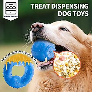 Dog Chew Toys for Aggressive Chewers, Puppy Teething Ring and Dog Ball, Treat Dispensing Dog Toys, Frozen Tough Puppy Toys Set 2 Pack for Small, Medium Dog