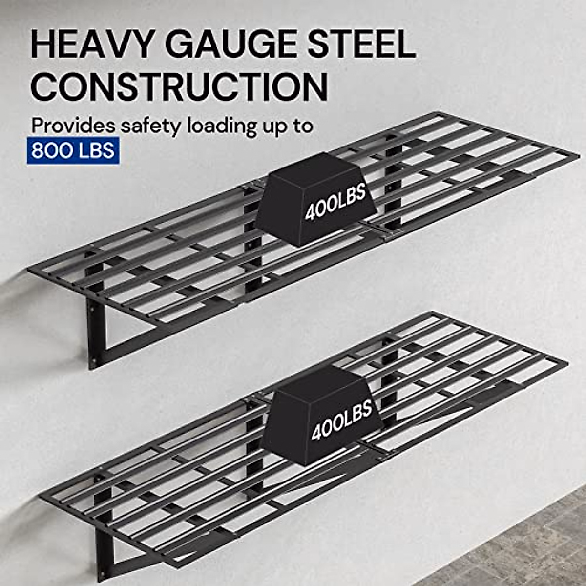 SunsGrove 2-Pack Garage Shelving 2x6ft Heavy Duty Wall Shelf Garage Storage System Shelves, 800 LBS Weight Capacity, Black