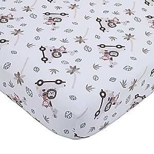 NoJo Jungle Ride Grey, White & Tan, Monkey, Giraffe & Lion Super Soft Fitted Crib Sheet, Grey, White, Tan