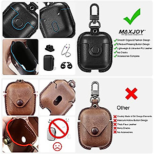 Maxjoy Compatible Airpods Case, Leather Airpods Cover 5 in 1 Protective Case with Keychain/Ear Hooks/Airpods Strap/Watch Band Holder/Earpods Case Compatible with Apple Airpods 2 1 Charging Case, Black
