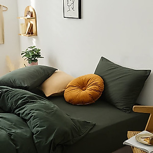 AMWAN Olive Green 4 PCS Bedding Set 【1 Queen Duvet Cover + 2 Standard Queen Pillowcases + 1 Queen Fitted Sheet】