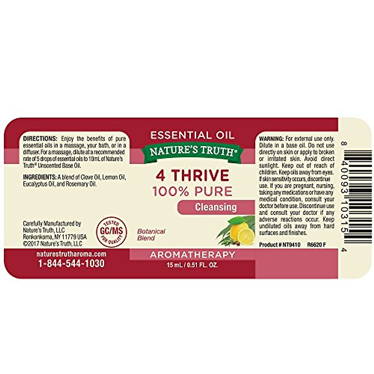 Nature's Truth Vitamins Essential Oil, 4 Thrive, 0.51 Fluid Ounce