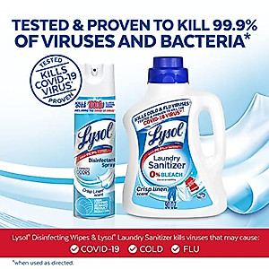 Lysol Laundry Sanitizer, Antibacterial Fabric Sanitizer, Crisp Linen, 90oz + Lysol Disinfectant Spray for Sanitizing and Antibacterial , Crisp Linen, 19 Fl Oz. (Pack of 2)