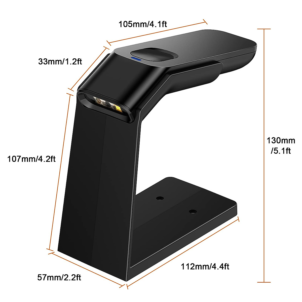 Alacrity 2D Barcode Scanner with Stand, 3 in 1 Bluetooth & 2.4GHz Wireless & USB Wired Bar Code Scanner, QR Code Scanner Support Windows/Mac/Linux for POS System Sensing, Store, Supermarket, Warehouse