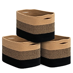 Goodpick Storage Baskets for Organizing Woven Rope Basket for Book, Towels, Toy Storage Organizer Cube Storage Bins for Shelves, Closet, Nursery, Decorative Medium Baskets Set of 3, Black