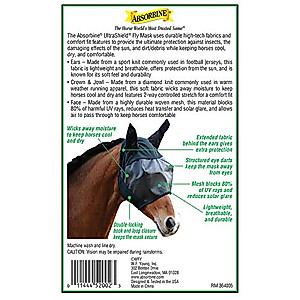 Absorbine UltraShield Equine Fly Mask, UV Protection, Horse Size with Ears