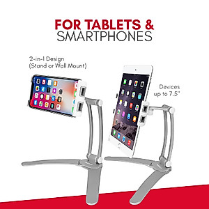 Macally 2-in-1 Kitchen Tablet Holder & Wall Mount iPad Stand / Under Cabinet Holder- Perfect for Recipe Reading on Countertop or Using on Office Desktop- Fits iPad Pro/Air Samsung Tab up to 7.5" Wide