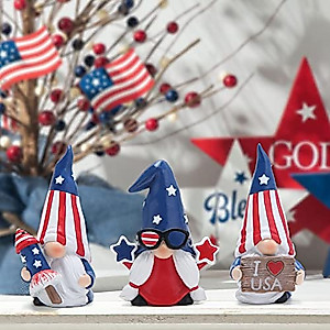 Hodao 3 PCS 4th of July Patriotic Gnomes Decorations Stars and Stripes Elf Gifts Handmade Scandinavian OrnamentsDecorations Memorial Day Gnomes Figurines Independence Day Decor