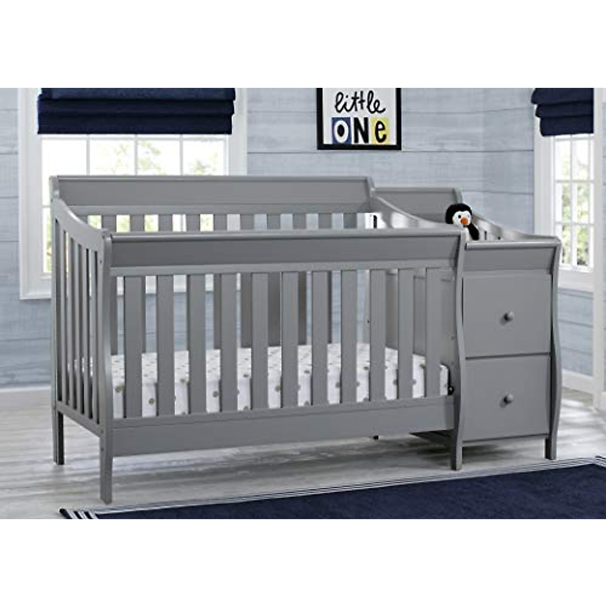 Delta Children Bentley S Convertible Crib N Changer, Grey + Serta Perfect Slumber Dual Sided Recycled Fiber Core Crib and Toddler Mattress (Bundle)
