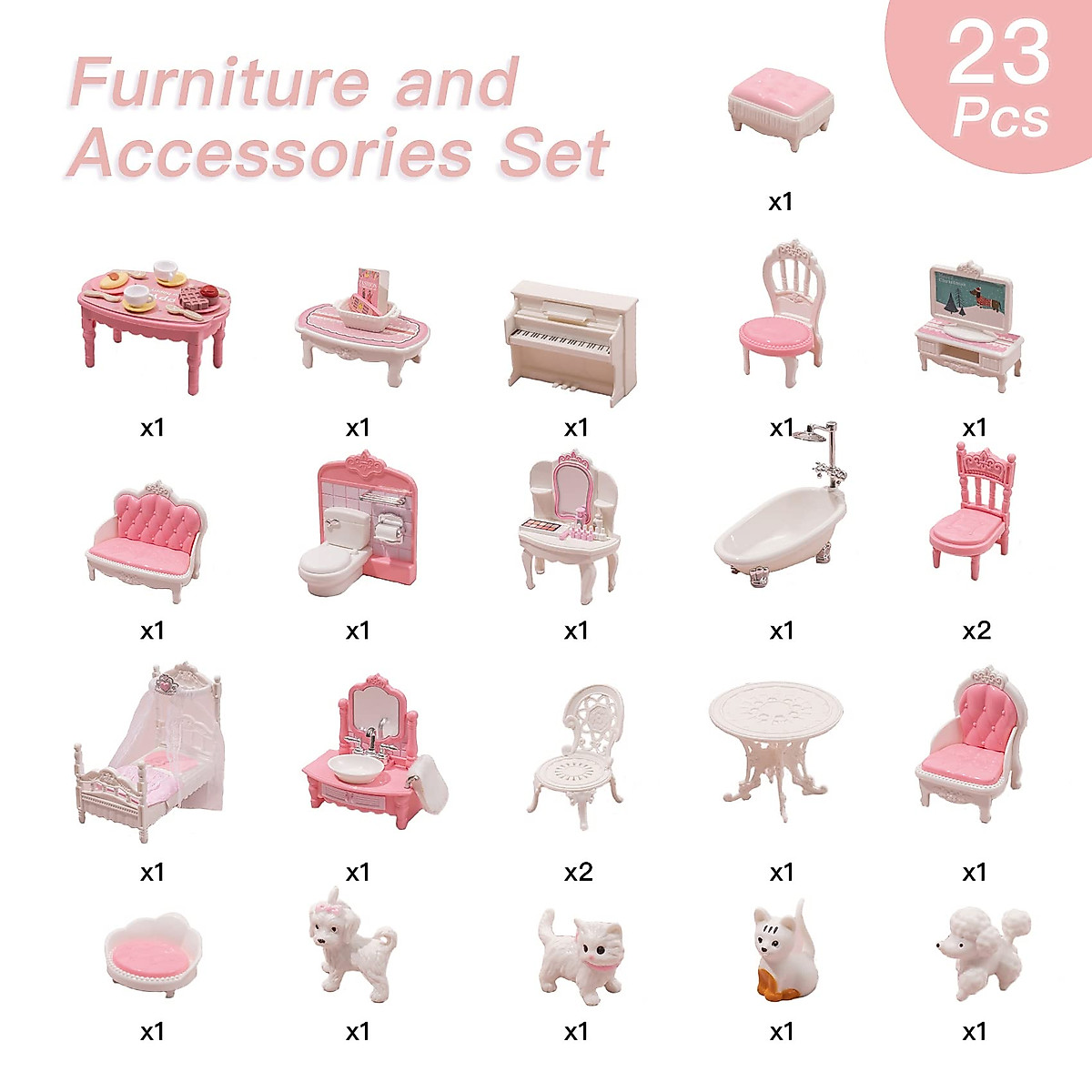 ROBUD Wooden Dollhouse with Elevator 20pcs Furniture 3-Storey Preschool Toy Dollhouse for Kids Girls