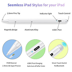 DRYMOKINI Stylus Pen 2nd Gen with Palm Rejection, Magnetic, High Precise Fine Tip Pencil for pple iPad 2018-2022 for iPad 6/7/8/9/10, iPad Air 3/4/5, iPad Mini 5/6, iPad Pro 11", iPad Pro 12.9"