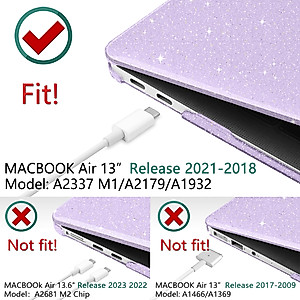DONGKE for MacBook Air 13 inch Case 2021-2018 Release A2337 M1 A2179 A1932, Bling Plastic Hard Shell Case & Keyboard Cover Only Compatible with MacBook Air 13 inch Retina Fits Touch ID, Sparkly Purple