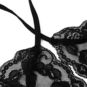 Toxz New Women Sexy Lingerie Screen Perspective Backless Sling Lace Underwear Pajamas,Chemise Teddy Babydoll,Deep V Sheer Perspective Floral Embroidered