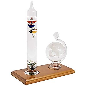 AcuRite 00795A2 Galileo Thermometer with Glass Globe Barometer, Barometer Set, Glass/Wood