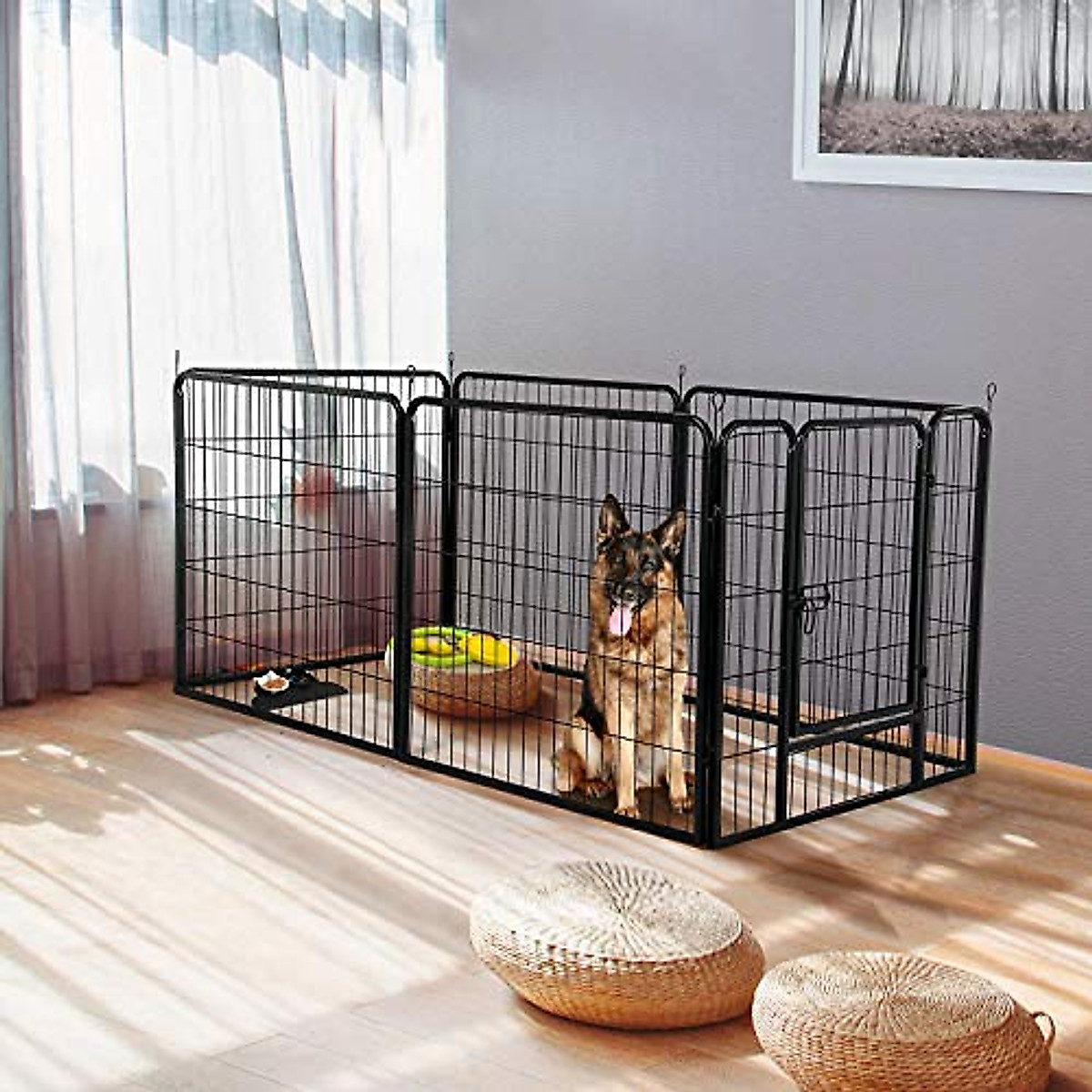 Yaheetech Foldable Pet Pen Playpen Play Yard - 32 inch 18 Panel Portable Small Animal Playpen Metal Exercise Barrier Fence w/Door Outdoor Indoor Black