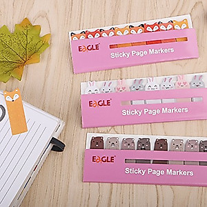 Eagle Cute Cartoon Animal Sticky Notes, Page Markers, 15 Sheets per Pad, 8 Pads per Set, 3 Sets, Total 360 Sheets (Pink)