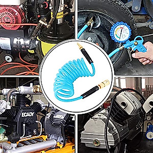 GASHER 1/4" x 10FT Reinforced Polyurethane Recoil Air Hose with Bend Restrictor, 1/4" Industrial Quick Coupler and Plug