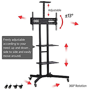Yaheetech Adjustable Mobile TV Stand Rolling TV Cart Mount Universal fits 32 to 75 inch for LCD LED Plasma Flat Panel Screen with Locking Wheels and Storage Shelves
