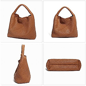 Womens Vegan Leather woven handbags Handmade Beach Bag Top-handle Handbag bottega bag dupes naghedi hobo bags for women (Apricot)