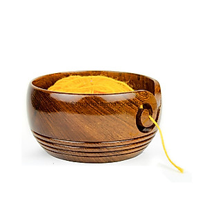 Solid Teak Wood Crafted Wooden Yarn Ball Storage Bowl with Spiral Yarn Dispenser & Decorative Rings | Knitting Crochet Accessories | Nagina International (Rosewood, Small)
