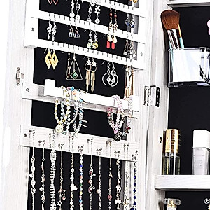 OUTDOOR DOIT Jewelry Organizer Jewelry Cabinet Jewelry armoire Standing Jewelry Box with Full Body Mirror and Large Storage Lockable Wooden Cabinet (White)…