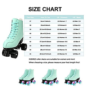 XUDREZ Roller Skates for Women Cozy Green PU Leather High-top Roller Skates for Beginner, Professional Indoor Outdoor Double-Row Roller Skates with Shoes Bag (Black Wheel,39)