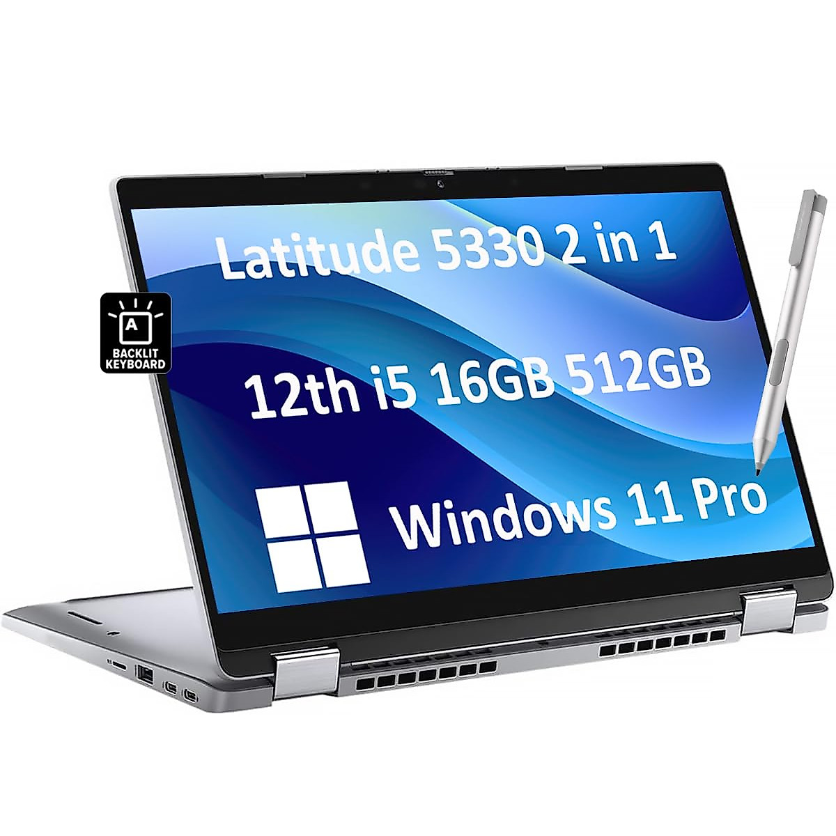 Dell Latitude 5330 2-in-1 Business Laptop (13.3" FHD Touchscreen, Intel 10-Core i5-1245U, 16GB RAM, 512GB SSD, Active Pen) Backlit Keyboard, Webcam, 2024 Latitude 5000, Wi-Fi 6E, Win 11 Pro, Gray
