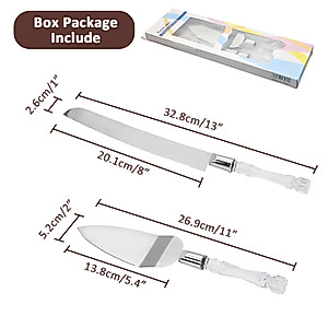 2PC Wedding Cake Knife and Server Set, TWUTGAYW Stainless Steel Cake Cutter and Pie Server Faux Crystal Handle Serving Utensils, Cake Cutting Set for Wedding Holiday Thanksgiving Christmas Parties