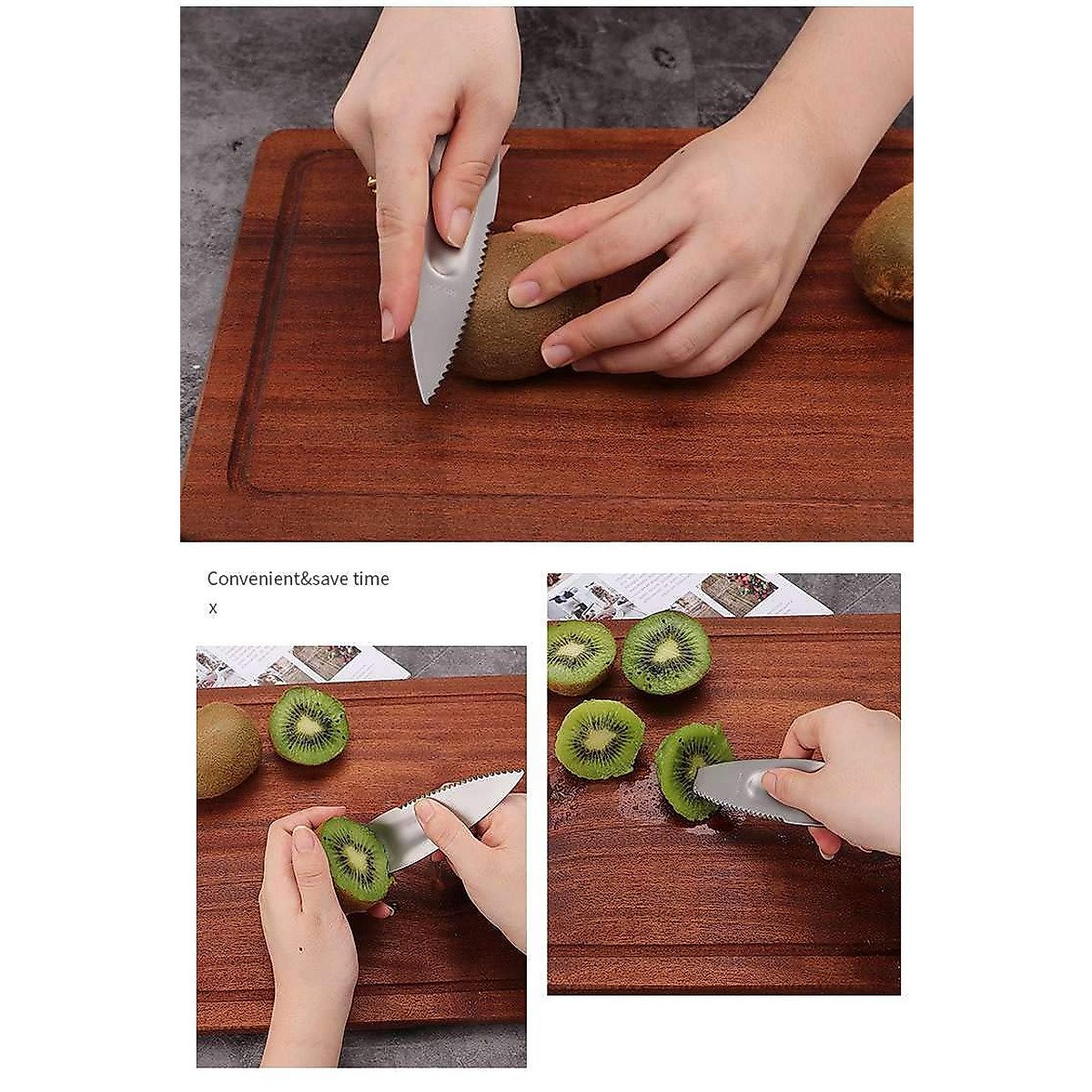 AnSaw Kiwi Spoon knife 2-in-1 Reusable avocados Fruit Cutter Peeler Spoons, Stainless Steel Multi Use For Home Kitchen and Travel Utensil,Set of 4 (Black)