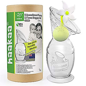 Haakaa Silicone Breast Pump with Suction Base and Flower Stopper 100% Food Grade Silicone BPA PVC and Phthalate Free (5oz/150ml) (White)