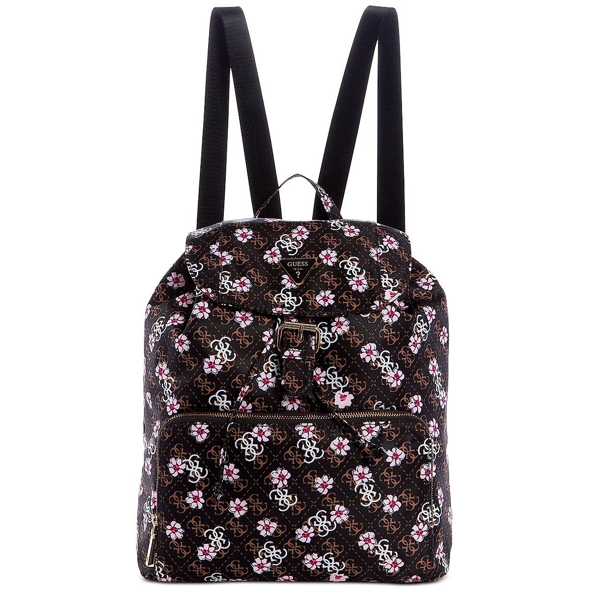 Guess Women's Logo Floral Print Nylon Large Backpack - Black Multi