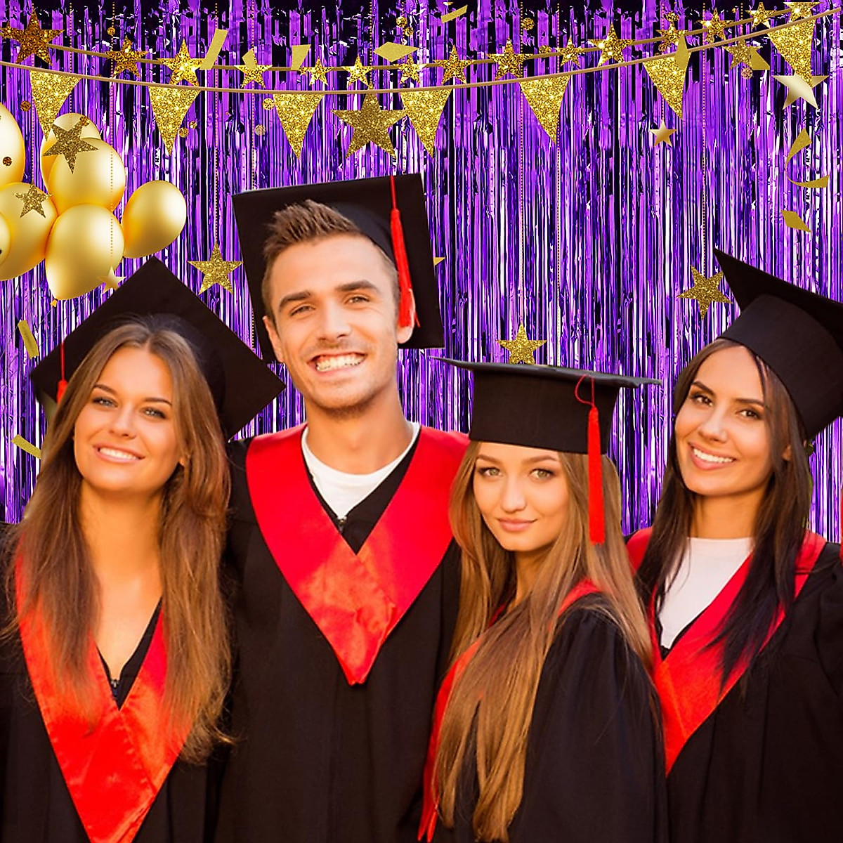 2 Pack 3.2 ft x 9.8 ft Purple Tinsel Curtain Party Backdrop Decorations, Metallic Foil Fringe Backdrop Door for Halloween, Christmas, Birthday Graduat