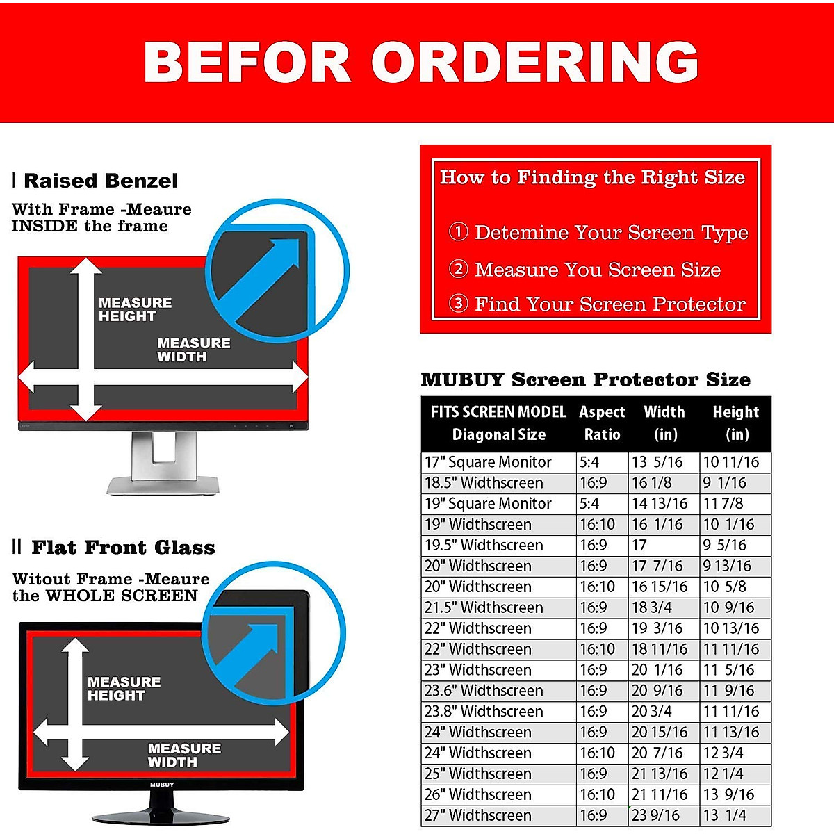 MUBUY 24" Eyes Protection Anti Blue Light Anti Glare Screen Protector fit 24 Inches 16:9 Widescreen Desktop Monitor Screen (20.9" W x H 11.8" H). Reduces Digital Eye Strain Help You Sleep Better.