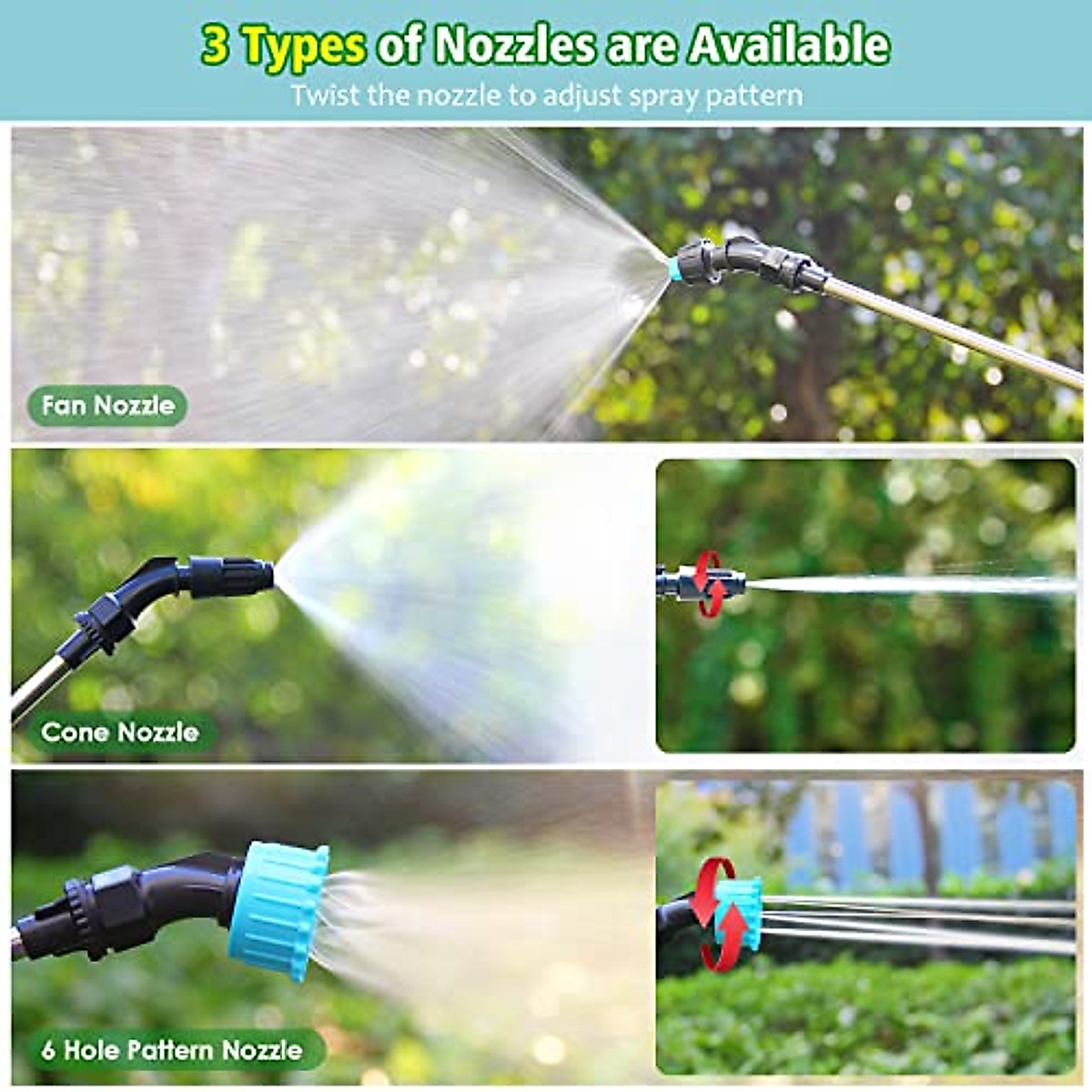 SideKing Battery Powered Garden Sprayer 2 Gallon, Upgrade Powerful Electric Sprayer with 3 Mist Nozzles, Retractable Wand, Rechargeable Handle with Adjustable Shoulder Strap for Lawn & Garden