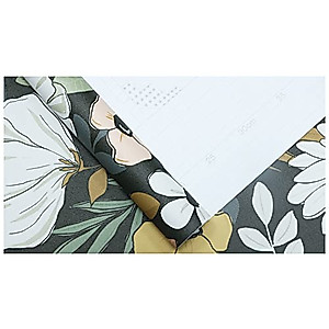 HAOKHOME 93217 Vintage Large Floral Peel and Stick Wallpaper Removable Daisy Leaf Black/Sand/Oliva Vinyl Self Adhesive Mural 17.7in x 6.6ft