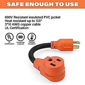 Flameweld Welder Adapter Cord - NEMA L14-30P Twist Locking to 6-50R, 4 Prong Generator to 3 Prong Welder Power Adapter Cord, 125/250V STW 10AWG Generator Cord, ETL (Orange)