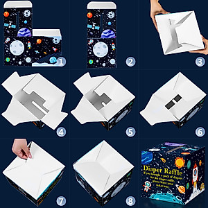 50 Pcs Diaper Raffle Tickets Outer Space Themed Baby Shower Game Home Party Decorations Rocket Universe Outer Space Box with Cards for Boys Baby Party Decorations Diaper Raffle Sign Box
