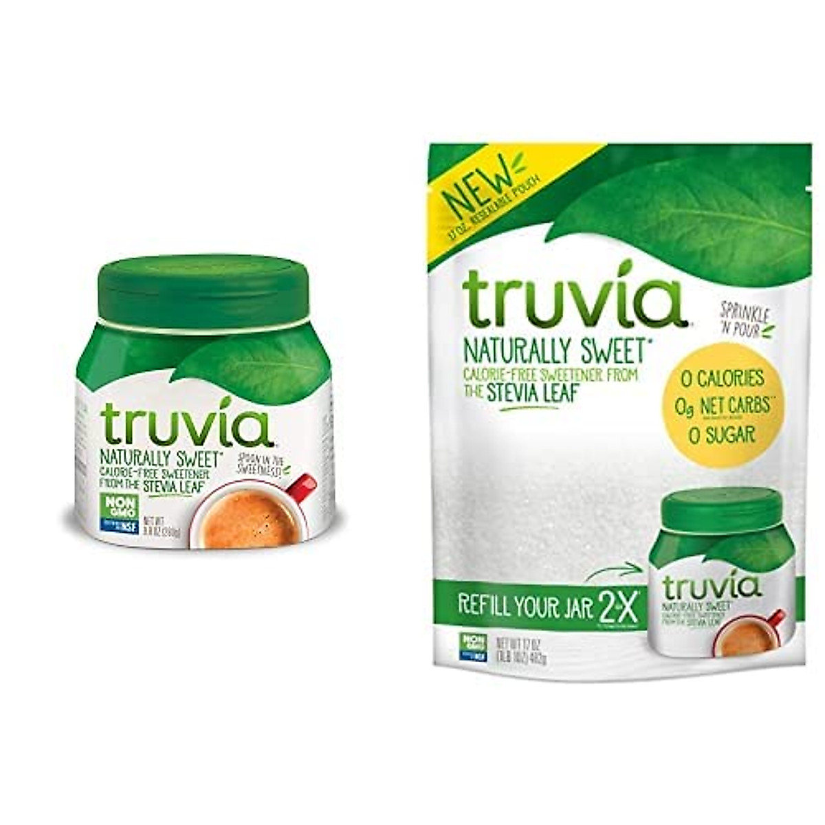 Truvia Spoonable Jar and Refill Bag Bundle (Pack of 2), Includes one 9.8oz Jar and one 17oz Refill Bag of Truvia Naturally Sweet Calorie-free Sweetener from the Stevia Leaf