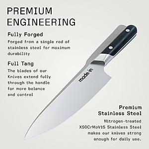 Made In Cookware - 8" Chef Knife - Crafted in France - Full Tang With Truffle Black Handle