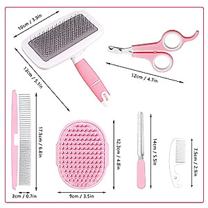 Crafterlife Small Animal Pet Grooming Kit with Pet Shedding Slicker Brush, Bath Massage Glove, Pet Grooming Comb, Nail Clipper Trimmer for Rabbit, Puppy, Kitten, Guinea Pig, Hamster, Ferret (Pink)