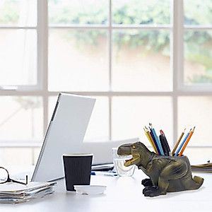 Large Capacity T-Rex Dinosaur Desk Pen Holder Pencil Holder Pen Cup Holder with Phone Stand,Desk Accessories Stationery Makeup Brush Holder Vanity Desk Supplies Organizer Home Office Decor