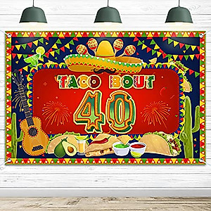 HAMIGAR 6x4ft Happy 40th Birthday Banner Backdrop - Taco Bout 40 Fiesta Mexican Cactus Birthday Decorations Party Supplies for Men
